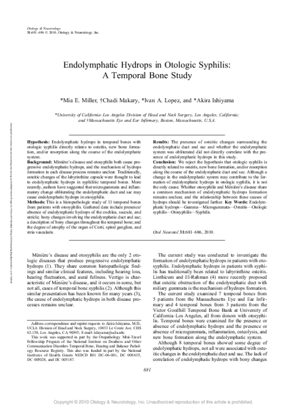 (PDF) Endolymphatic Hydrops in Otologic Syphilis