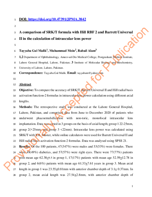 (PDF) A comparison of SRK/T formula with Hill RBF 2 and Barrett Universal II in the calculation ...