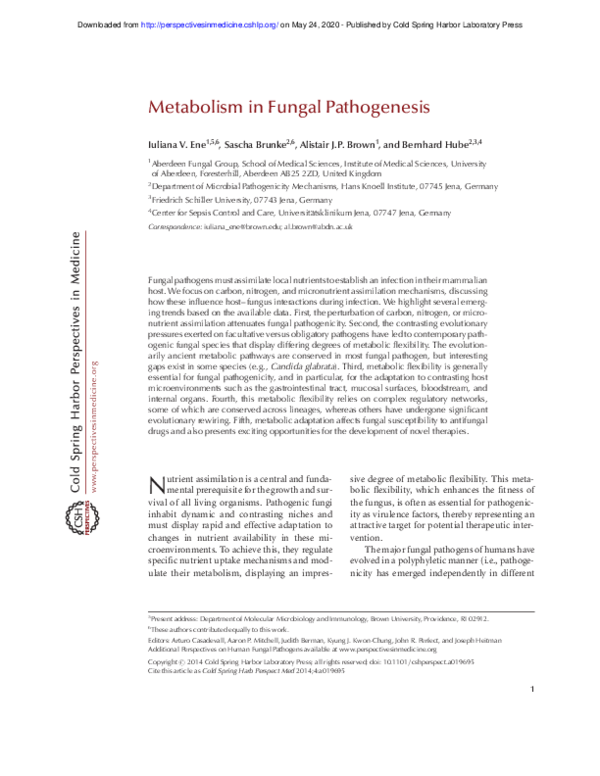(PDF) Metabolism in fungal pathogenesis