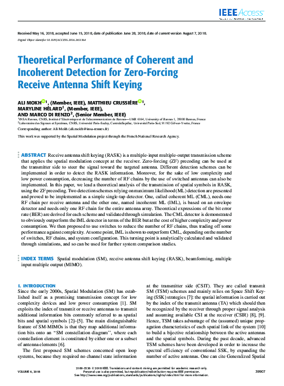(PDF) Theoretical Performance of Coherent and Incoherent Detection for Zero-Forcing Receive ...