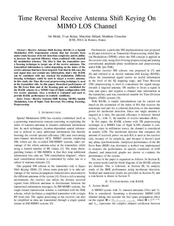 (PDF) Time reversal receive antenna shift keying on MIMO LOS channel