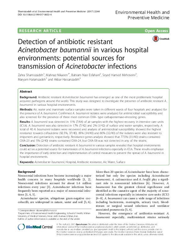 (PDF) Detection of antibiotic resistant Acinetobacter baumannii in ...