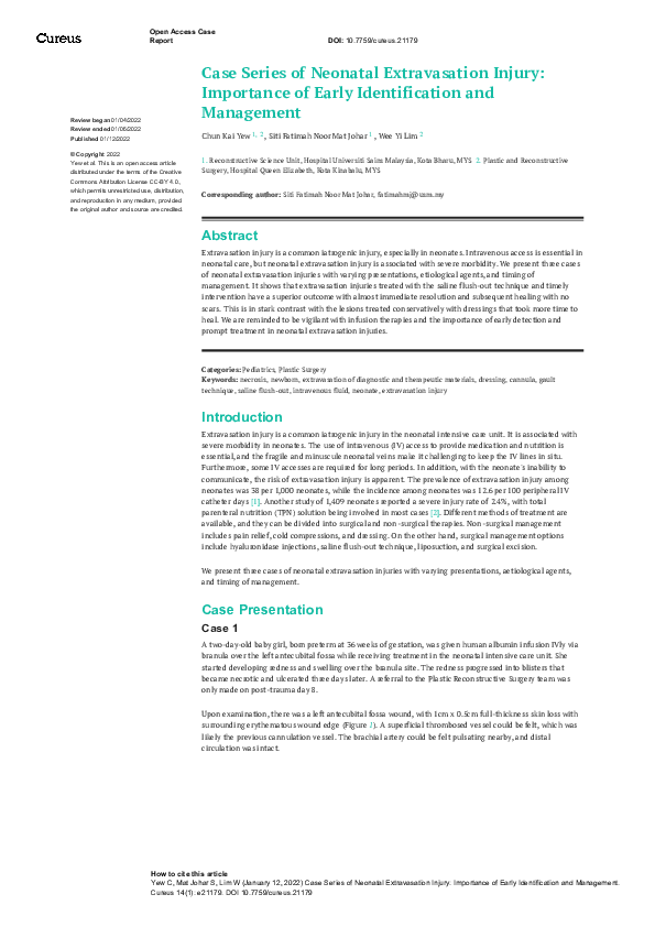 (PDF) Case Series of Neonatal Extravasation Injury: Importance of Early ...