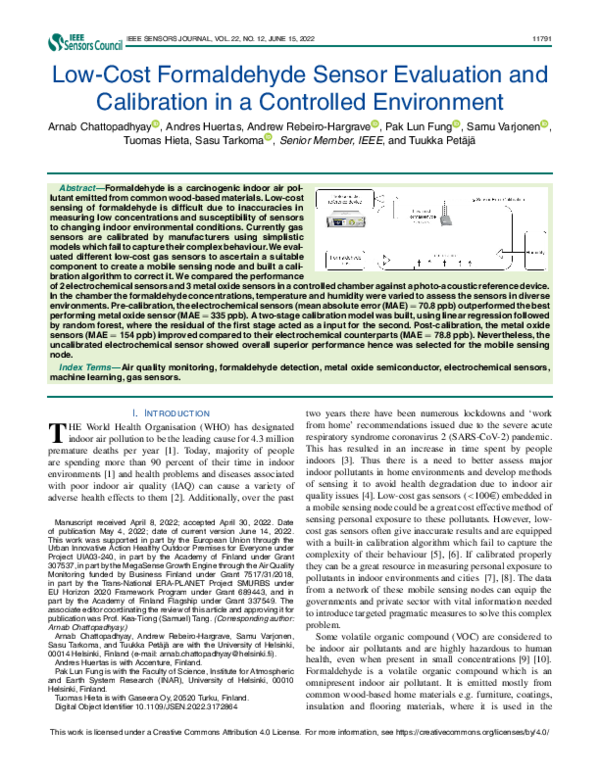 (PDF) Low-Cost Formaldehyde Sensor Evaluation and Calibration in a ...