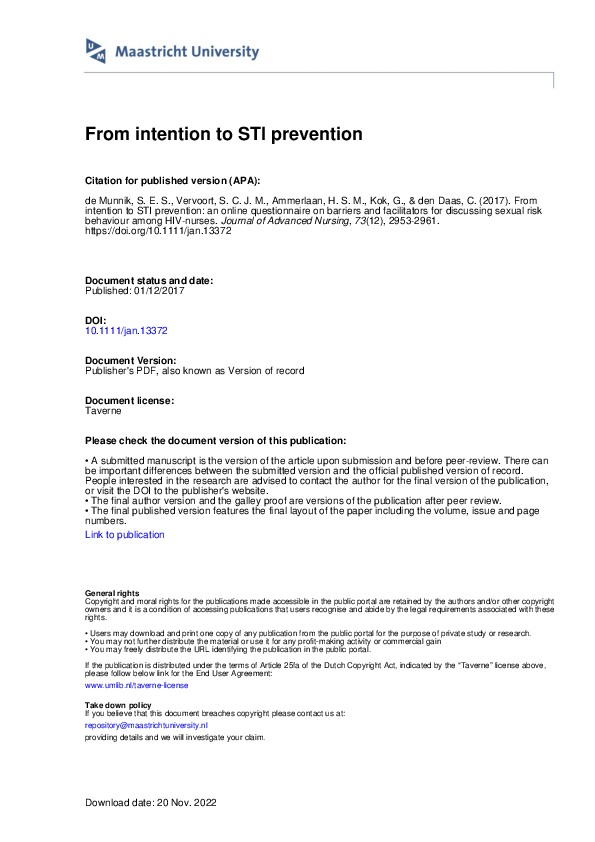 (PDF) From intention to STI prevention: An online questionnaire on ...