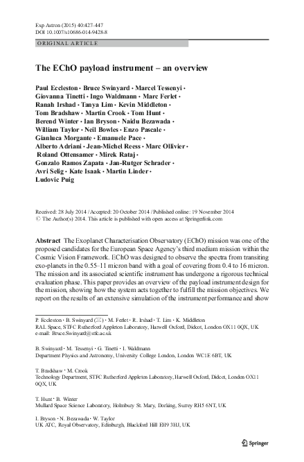 (PDF) The EChO payload instrument – an overview