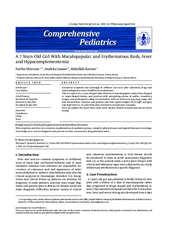 (PDF) A 7 Years Old Girl With Maculopapular and Erythematous Rash ...