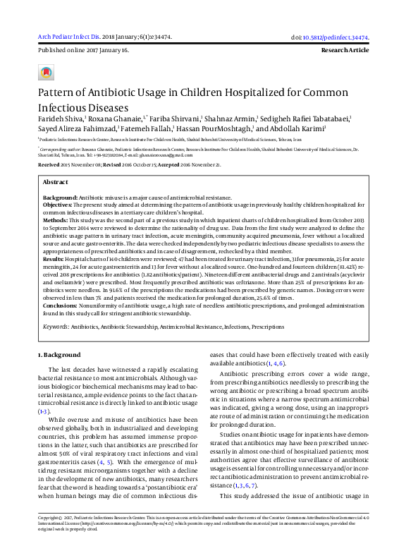 (PDF) Antibiotic Usage Patterns in Hospitalized Children