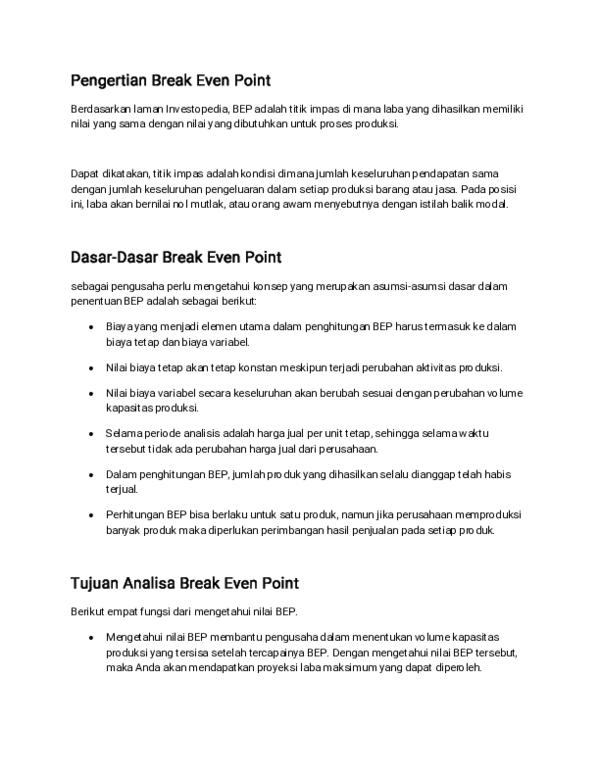 (PDF) ANALISIS BREAK EVEN POINT
