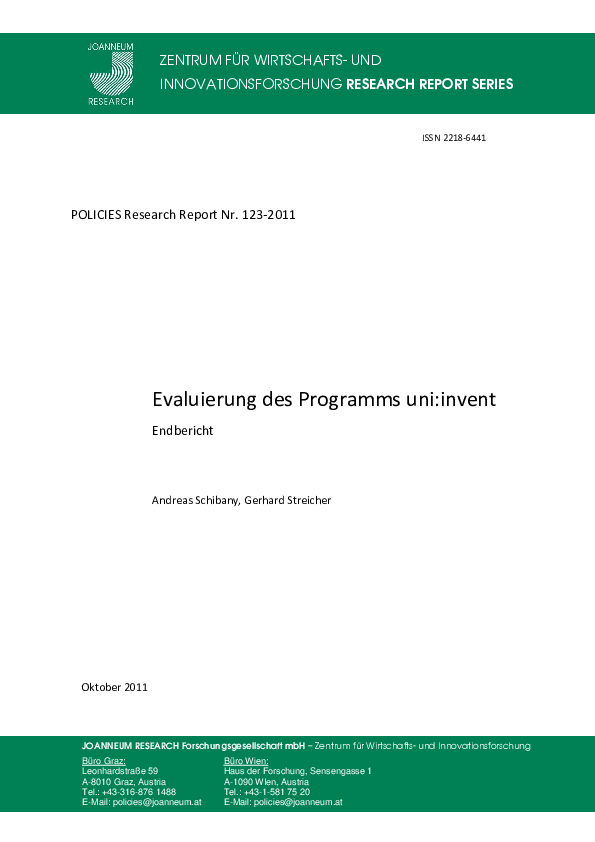 (PDF) Evaluierung des Programms uni:invent: Endbericht