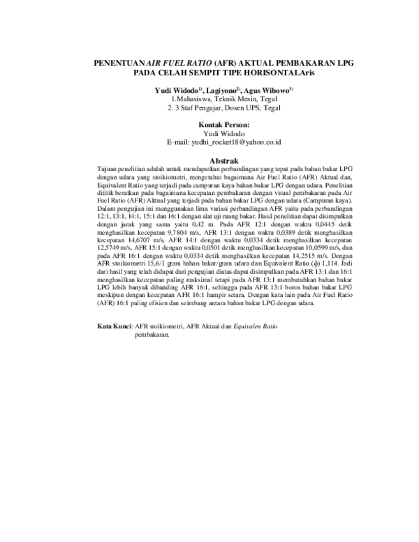 (PDF) PENENTUAN AIR FUEL RATIO (AFR) AKTUAL PEMBAKARAN LPG PADA CELAH ...