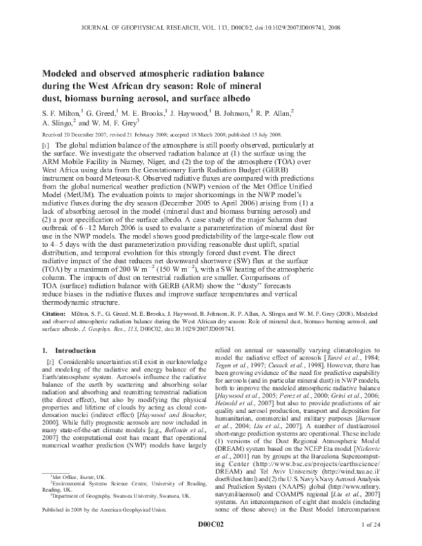 (PDF) Modeled and observed atmospheric radiation balance during the ...