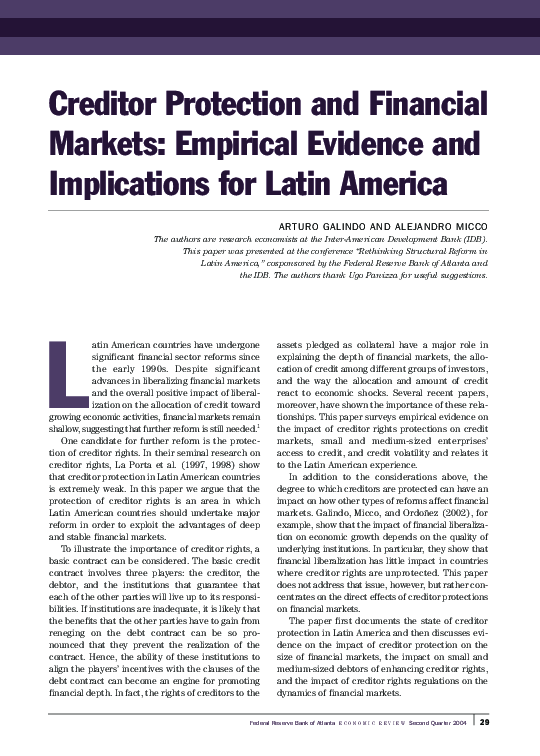(PDF) Creditor protection and financial markets: empirical evidence and ...