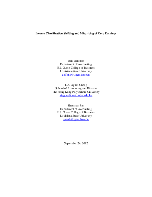 (PDF) Income Classification Shifting and Mispricing of Core Earnings