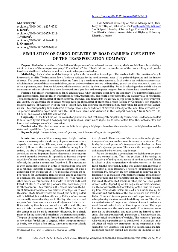 (PDF) Simulation of cargo delivery by road carrier: case study of the transportation company