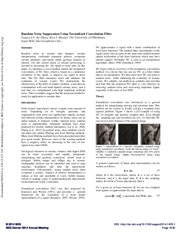 (PDF) Random noise suppression using normalized convolution filter