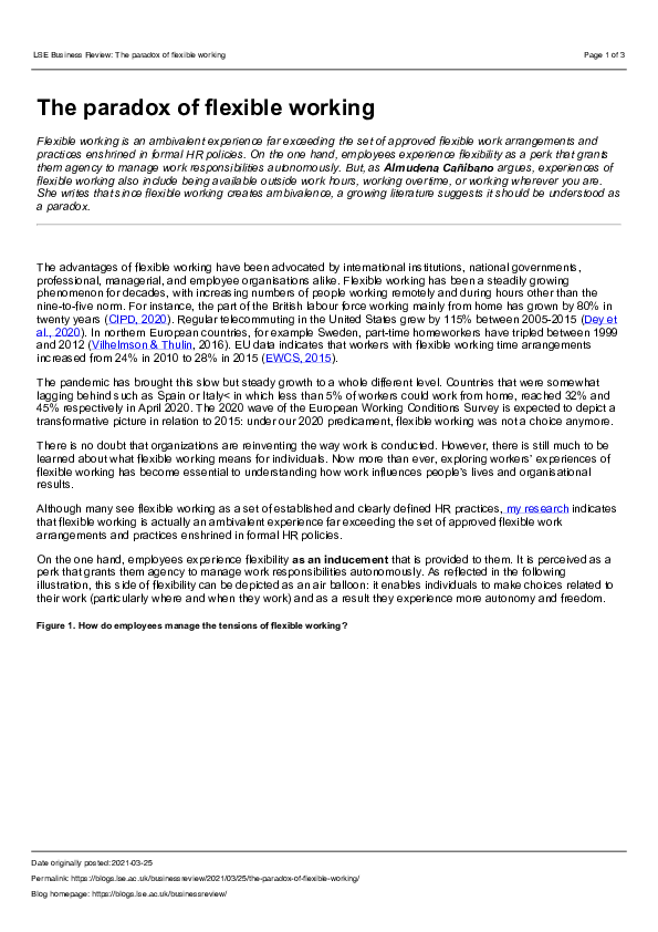 (PDF) The paradox of flexible working