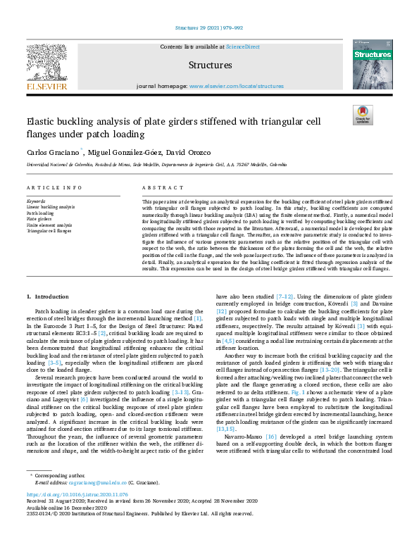 Pdf Elastic Buckling Analysis Of Plate Girders Stiffened With Triangular Cell Flanges Under