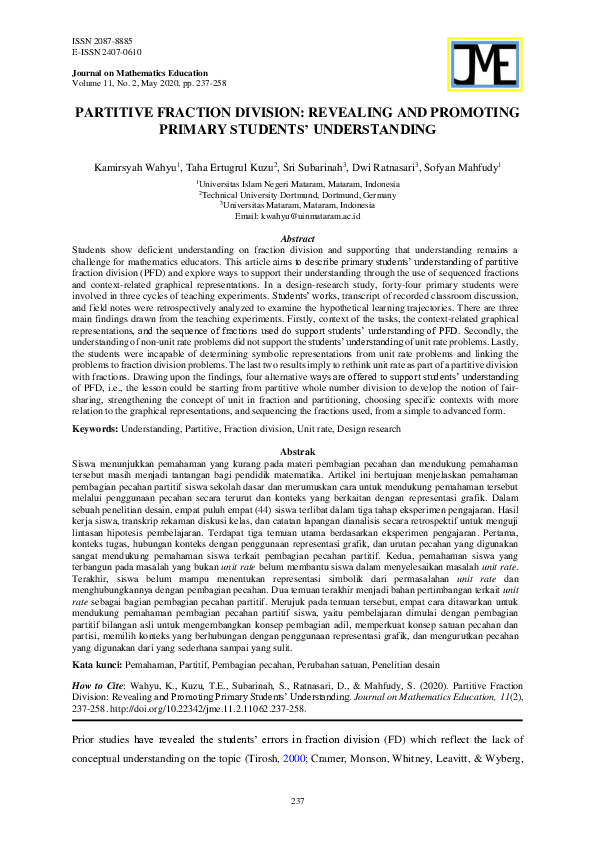 (PDF) Partitive Fraction Division: Revealing and Promoting Primary ...