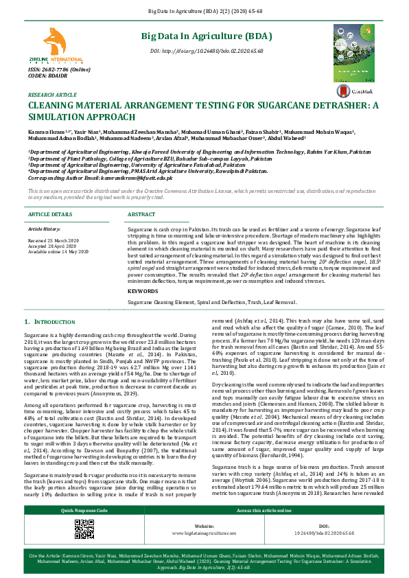(PDF) Cleaning Material Arrangement Testing for Sugarcane Detrasher: A ...