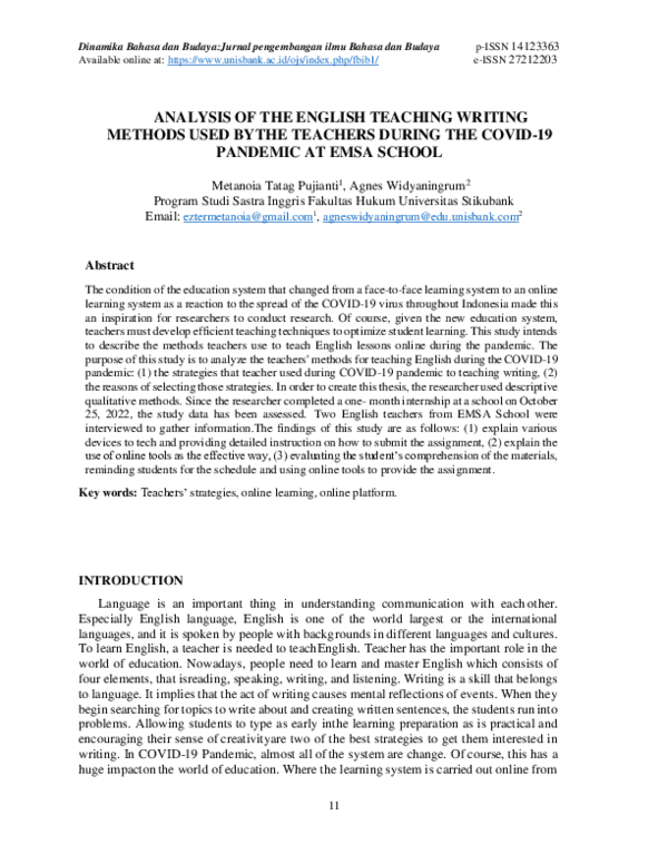 (PDF) Analysis of the English Teaching Writing Methods Used by the ...
