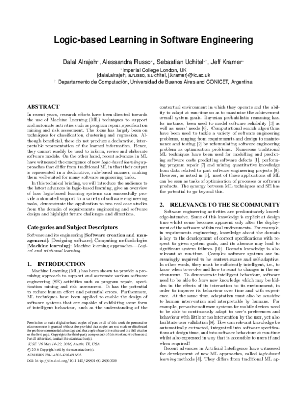 (PDF) Logic-based learning in software engineering