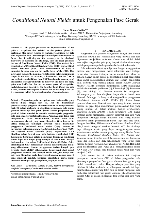 (PDF) Conditional Neural Fields untuk Pengenalan Fase Gerak