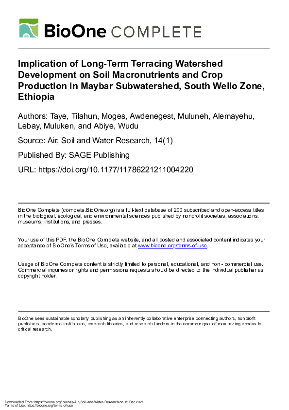 (PDF) Implication of Long-Term Terracing Watershed Development on Soil ...