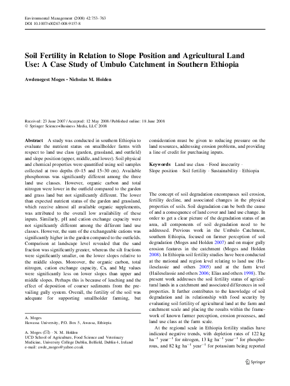 (PDF) Soil Fertility in Relation to Slope Position and Agricultural Land Use: A Case Study of ...