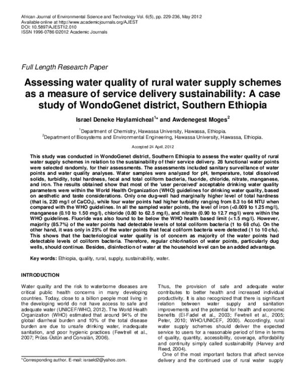 (PDF) Assessing water quality of rural water supply schemes as a ...