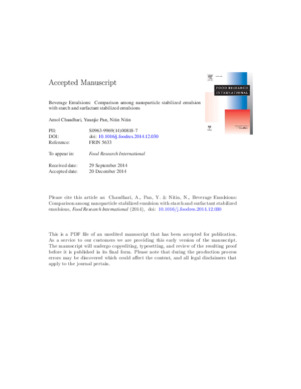 (PDF) Beverage emulsions: Comparison among nanoparticle stabilized ...