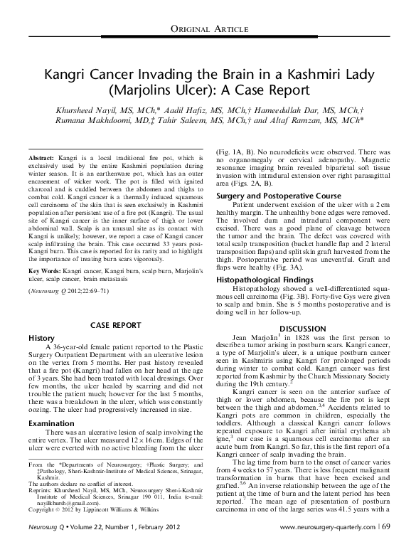(PDF) Kangri Cancer Invading the Brain in a Kashmiri Lady (Marjolins ...