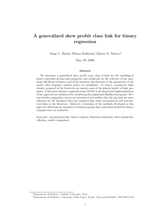 (PDF) A generalized skew probit class link for binary regression