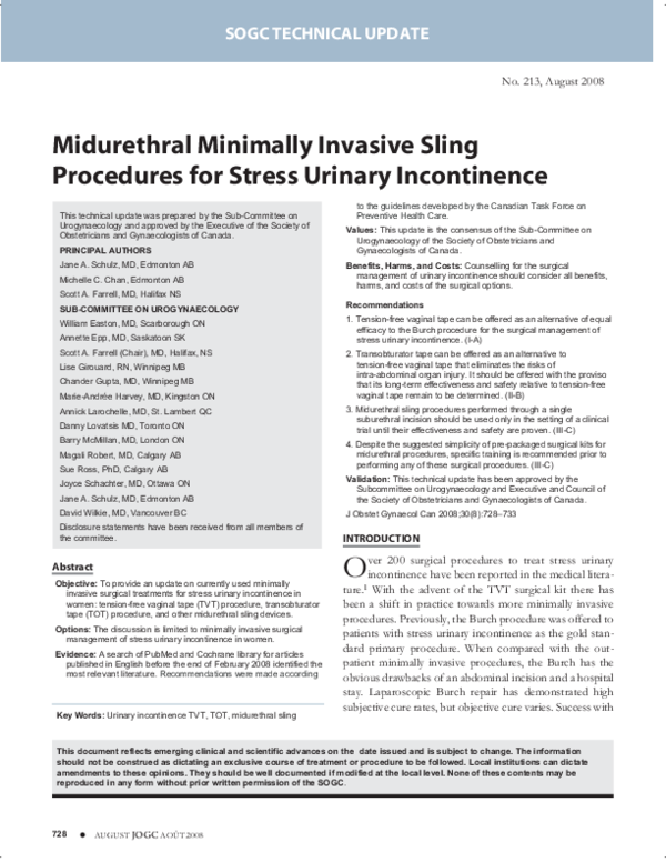 (PDF) Midurethral minimally invasive sling procedures for stress ...