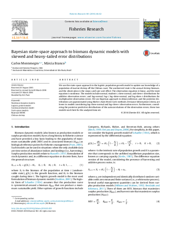 (PDF) Bayesian state-space approach to biomass dynamic models with skewed and heavy-tailed error ...