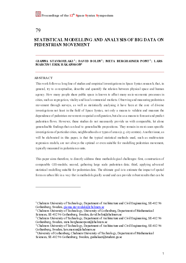 (PDF) Statistical modelling and analysis of big data on pedestrian movement | Meta Berghauser ...