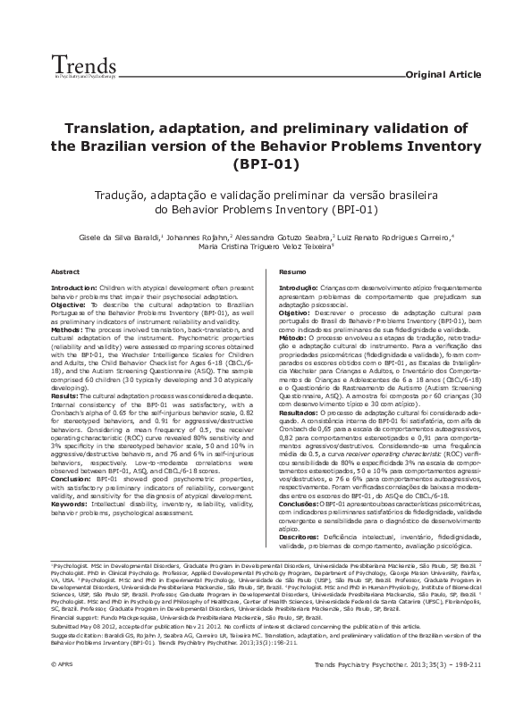 (PDF) Translation, adaptation, and preliminary validation of the Brazilian version of the ...