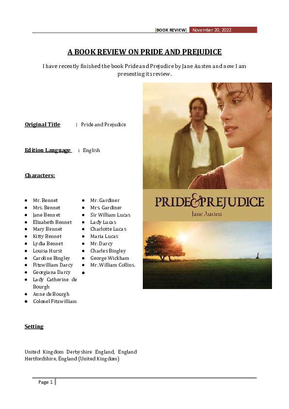 (DOC) Pride Prejudice Review