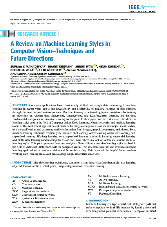 (PDF) A Review on Machine Learning Styles in Computer Vision—Techniques and Future Directions ...