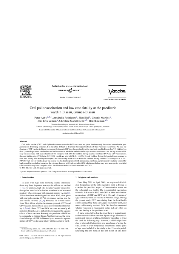 (PDF) Oral polio vaccination and low case fatality at the paediatric ...