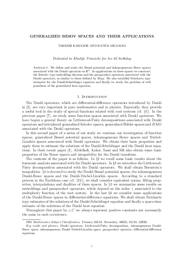 (PDF) Generalized Besov Spaces and Their Applications