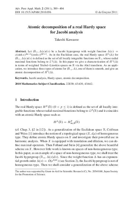 (PDF) Atomic decomposition of a real Hardy space for Jacobi analysis