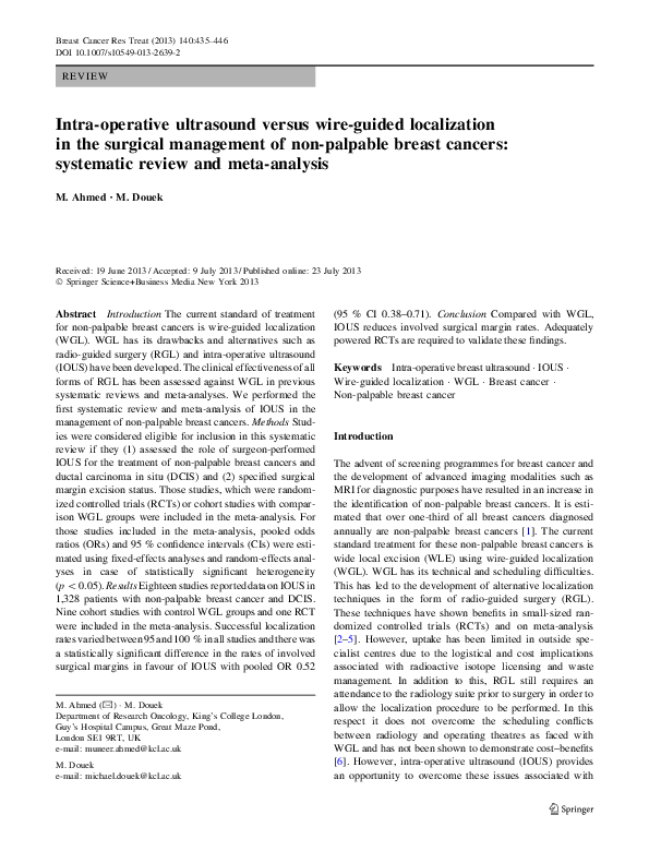 (PDF) Intra-operative ultrasound versus wire-guided localization in the surgical management of ...