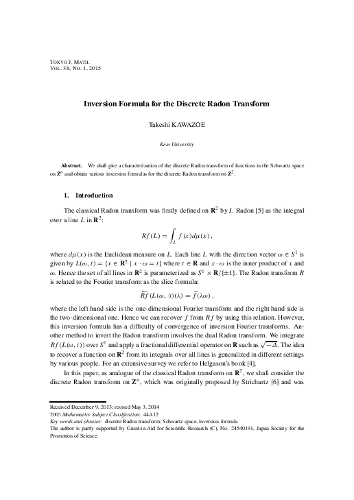 (PDF) Inversion Formula for the Discrete Radon Transform