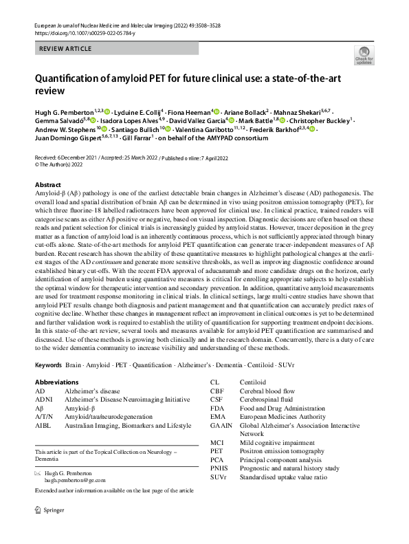 (PDF) Quantification of amyloid PET for future clinical use: a state-of ...