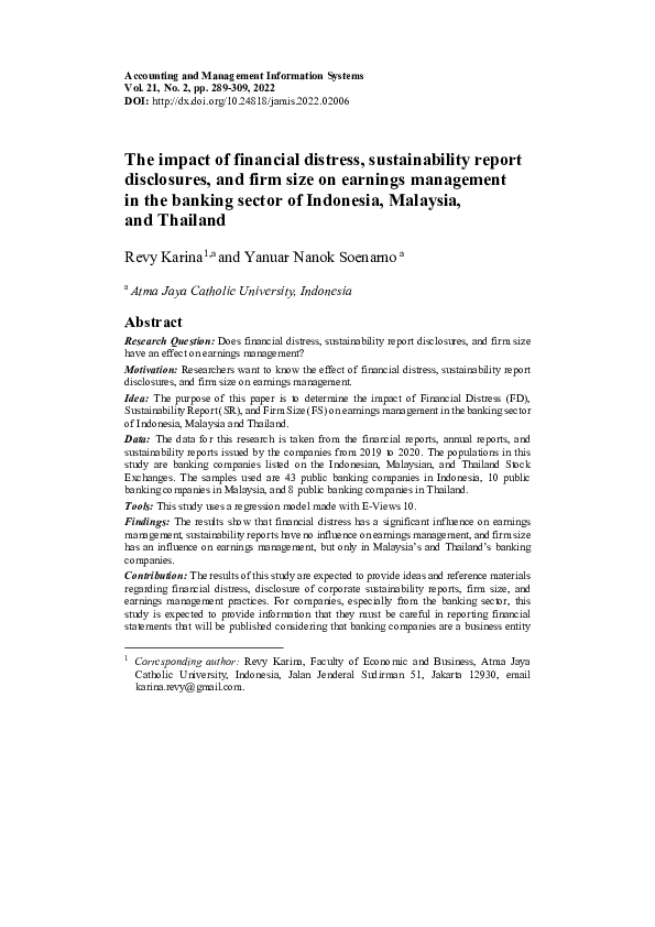 (PDF) The impact of financial distress, sustainability report ...