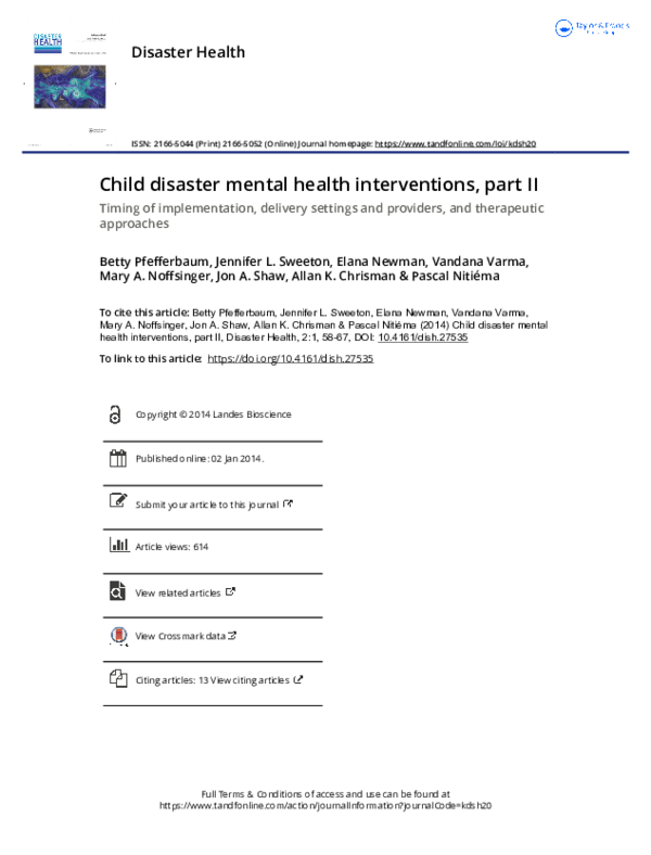 (PDF) Child Disaster Mental Health Interventions Review