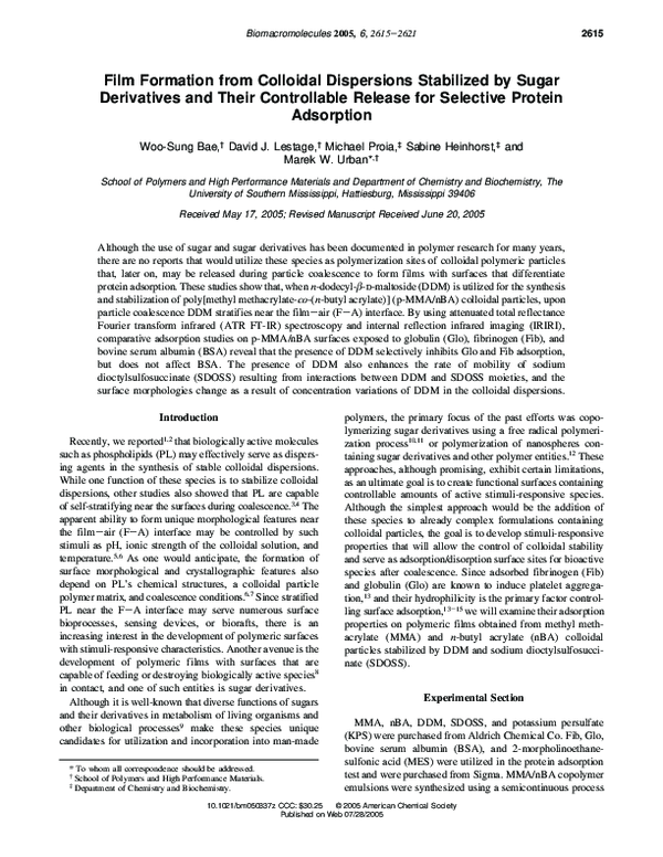 Film Formation from Colloidal Dispersions Stabilized by Sugar ...