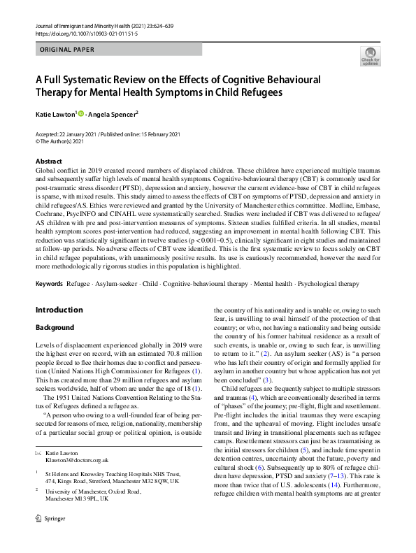 (PDF) A Full Systematic Review on the Effects of Cognitive Behavioural Therapy for Mental Health ...