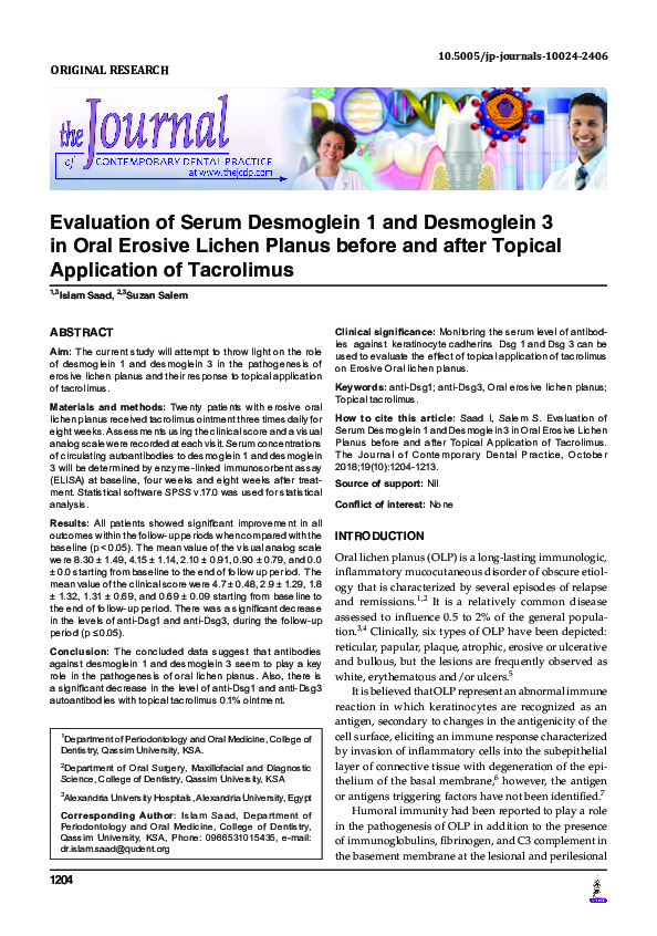 (PDF) Evaluation of Serum Desmoglein 1 and Desmoglein 3 in Oral Erosive ...